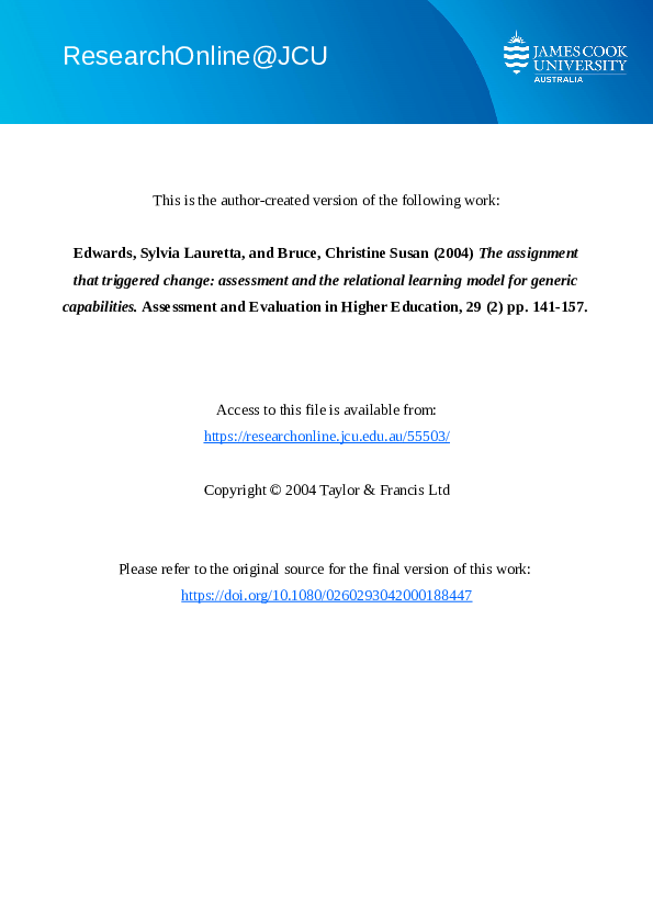 (PDF) The assignment that triggered change: assessment and the relational learning model for ...