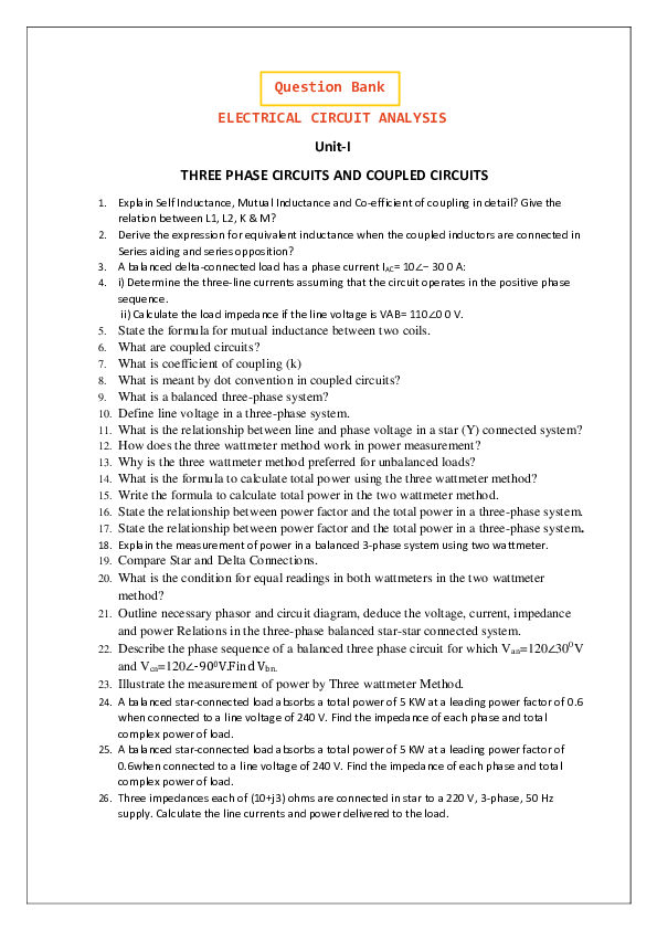 (PDF) Electrical Circuits Analysis 2 QB