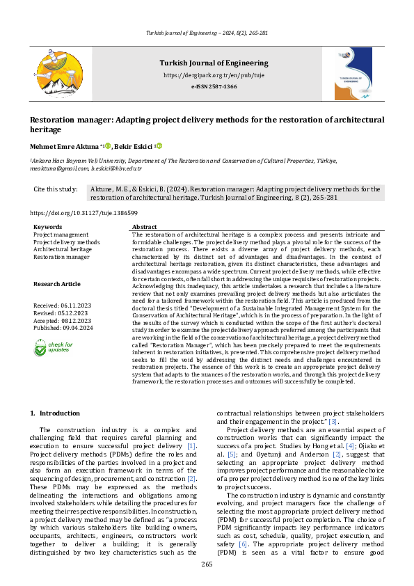 (PDF) Restoration manager: Adapting project delivery methods for the ...