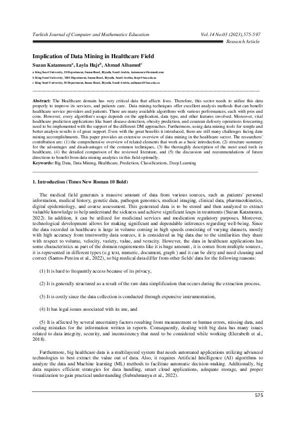 (PDF) Implication of Data Mining in Healthcare Field