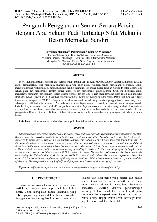 (PDF) Pengaruh Penggantian Semen Secara Parsial dengan Abu Sekam Padi ...