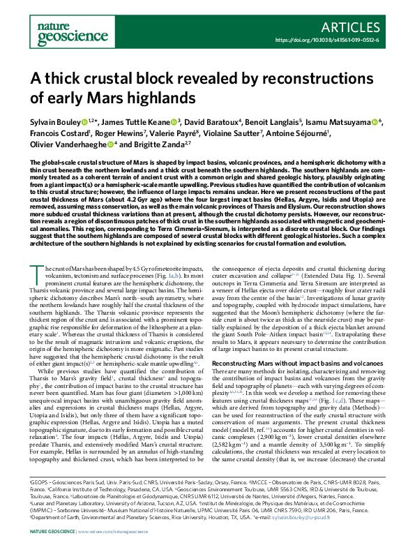 (PDF) A thick crustal block revealed by reconstructions of early Mars ...