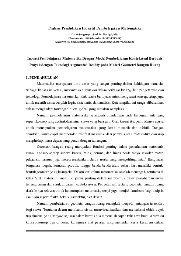 (PDF) Praksis Pendidikan Inovatif Pembelajaran Matematika