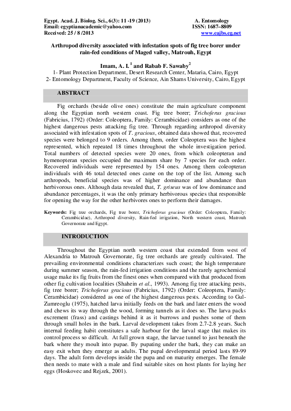 (PDF) Arthropod diversity associated with infestation spots of fig tree ...