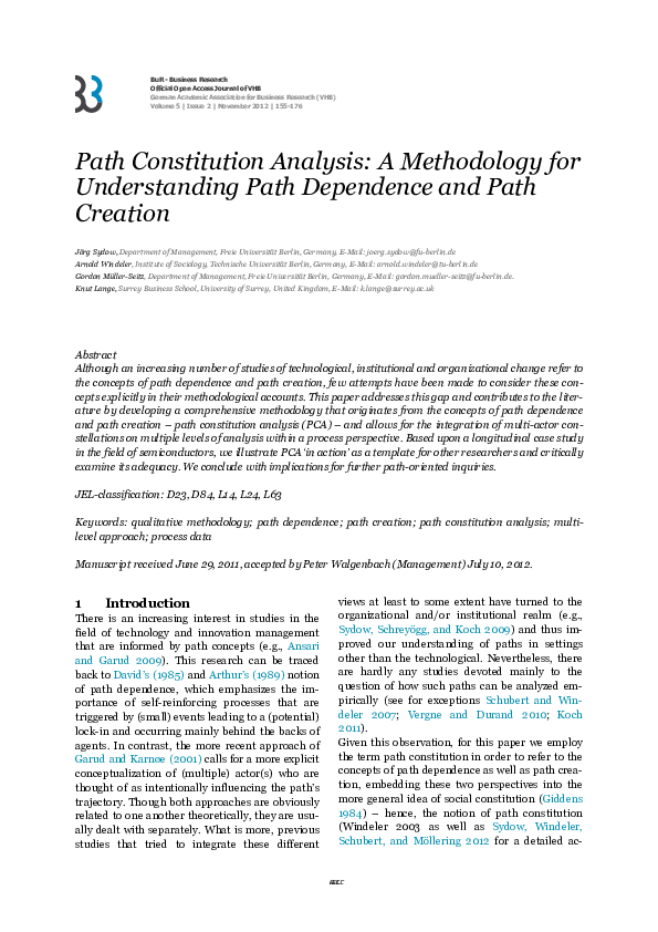 (PDF) Path Constitution Analysis – A Methodology for Understanding Path Dependence and Path ...