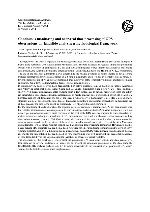 (PDF) Continuous Monitoring and Near-Real Time Processing of GPS Observations for Landslide ...