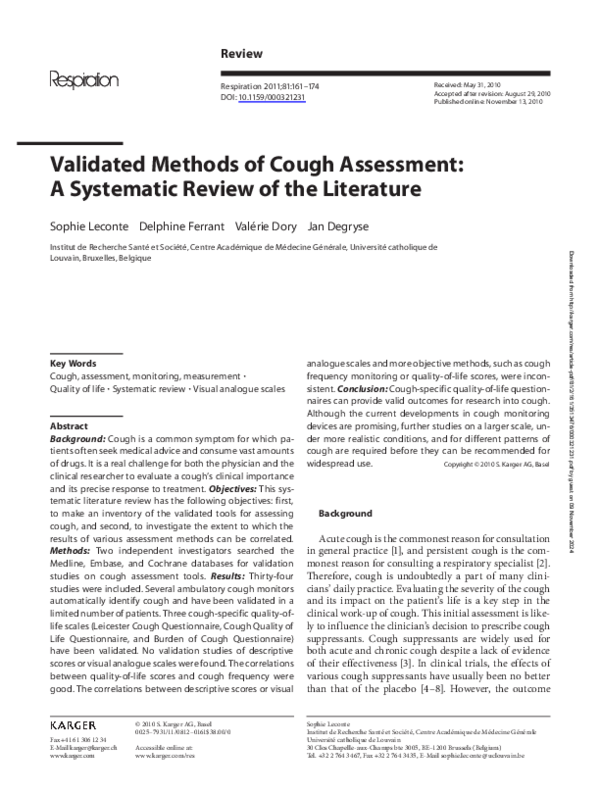 (PDF) Validated methods of cough assessment: a systematic review of the ...
