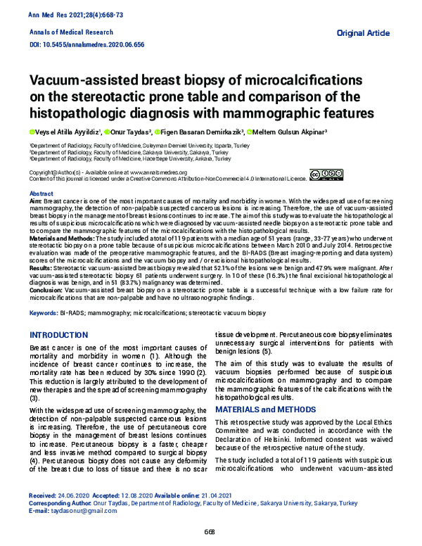 (PDF) Vacuum-assisted breast biopsy of microcalcifications on the stereotactic prone table and ...
