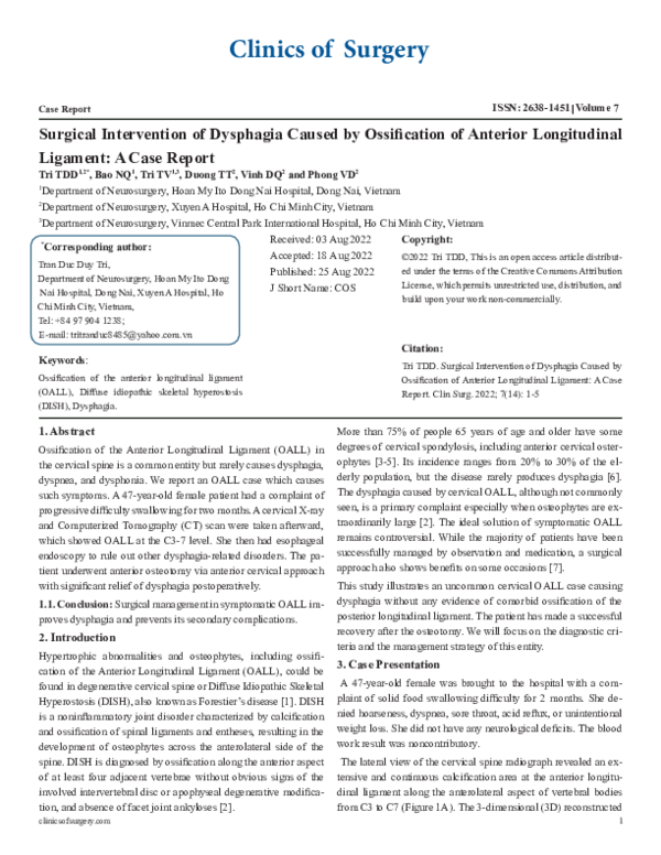 (PDF) Surgical Treatment of Dysphagia from Anterior Longitudinal ...