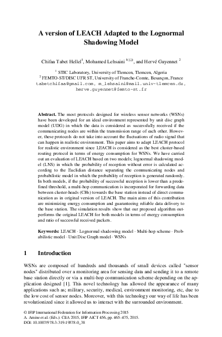 (PDF) A version of LEACH Adapted to the Lognormal Shadowing Model
