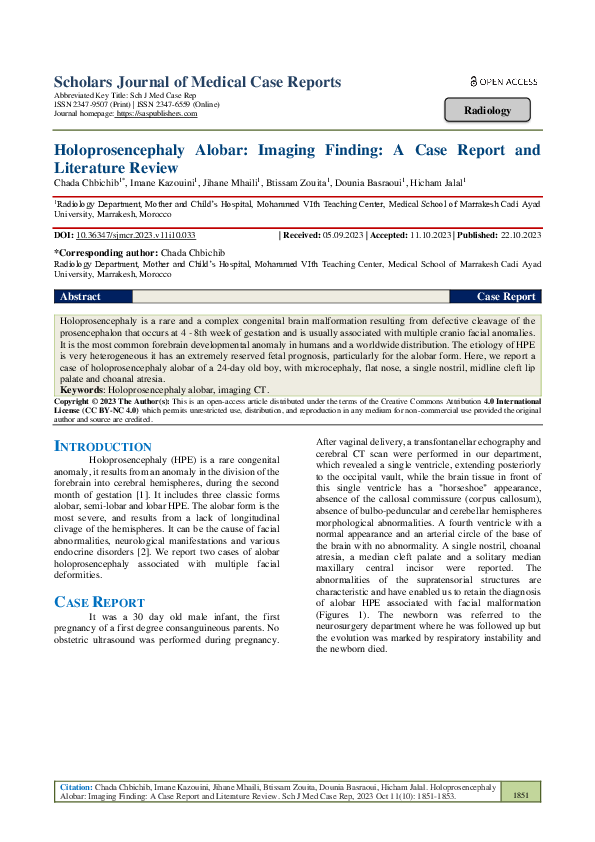 (PDF) Holoprosencephaly Alobar: Imaging Finding: A Case Report and ...