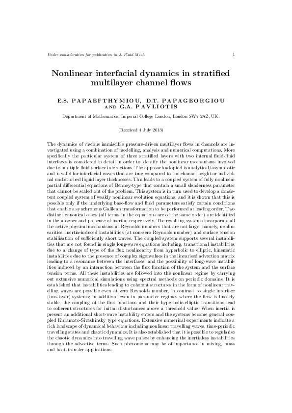 (PDF) Nonlinear interfacial dynamics in stratified multilayer channel flows