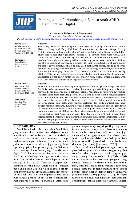 (PDF) Meningkatkan Perkembangan Bahasa Anak ADHD melalui Literasi Digital