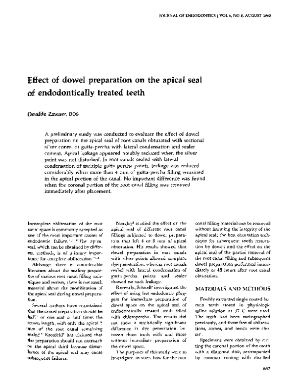 (PDF) Effect of dowel preparation on the apical seal of endodontically ...