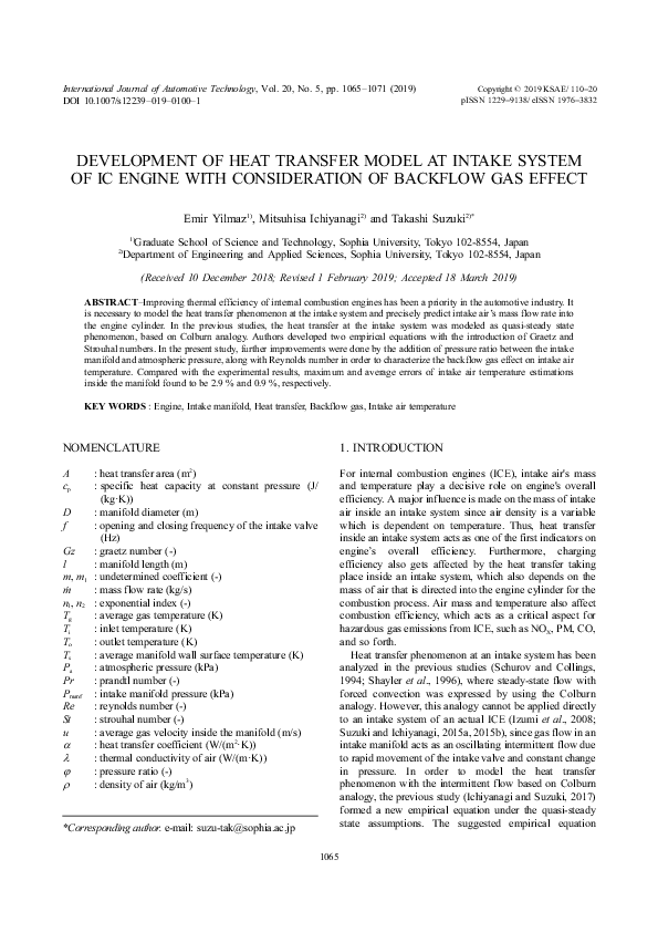 (PDF) Development of Heat Transfer Model at Intake System of IC Engine ...