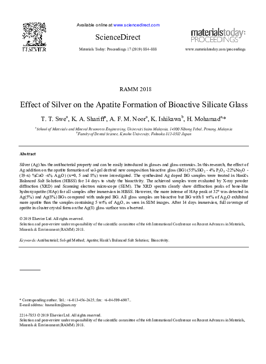 (PDF) Effect of Silver on the Apatite Formation of Bioactive Silicate Glass