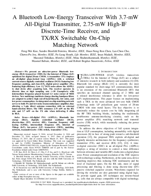 (PDF) A Bluetooth Low-Energy Transceiver With 3.7-mW All-Digital ...