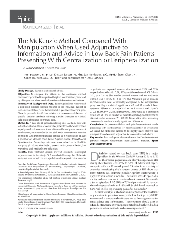 (PDF) The McKenzie Method Compared With Manipulation When Used ...