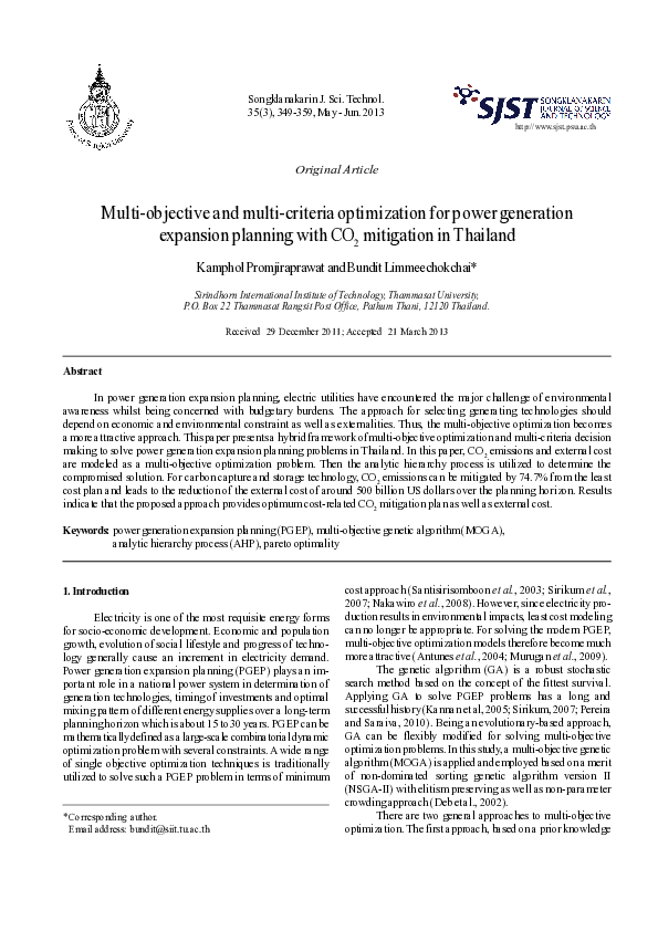 (PDF) Multi-objective and multi-criteria optimization for power ...