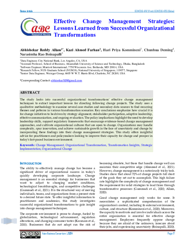 (PDF) Effective Change Management Strategies: Lessons Learned from Successful Organizational ...