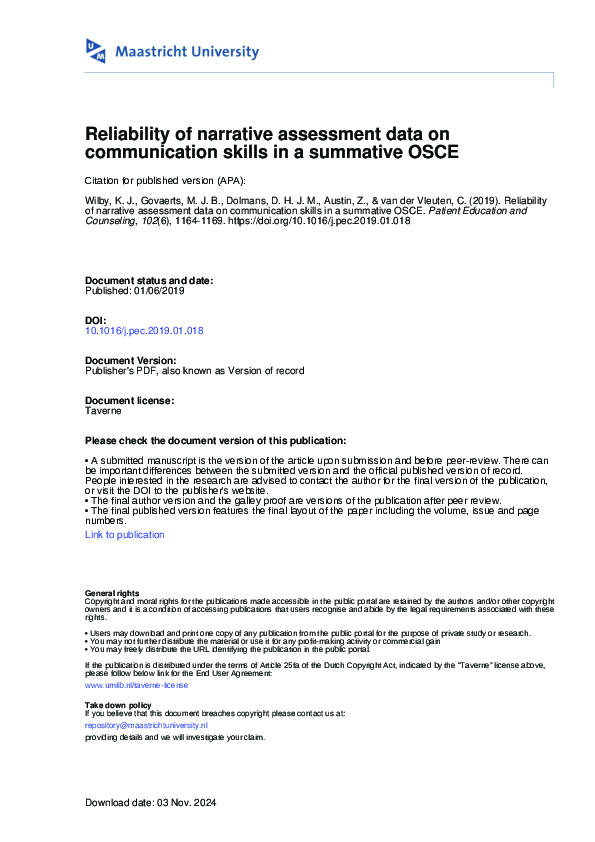 (PDF) Reliability of narrative assessment data on communication skills ...