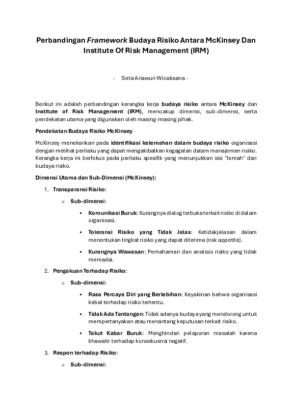 (PDF) Perbandingan Risk Culture Framework dari McKinsey dan Institute ...