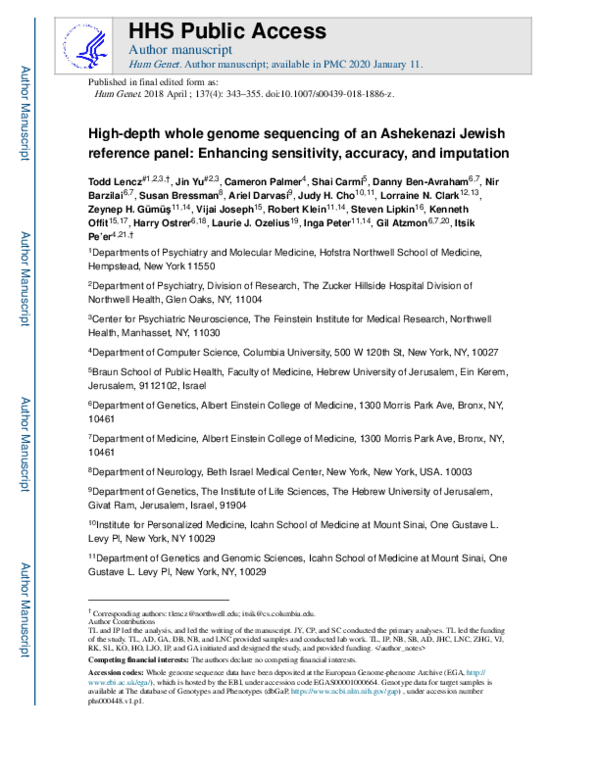 (PDF) High-depth whole genome sequencing of an Ashkenazi Jewish ...