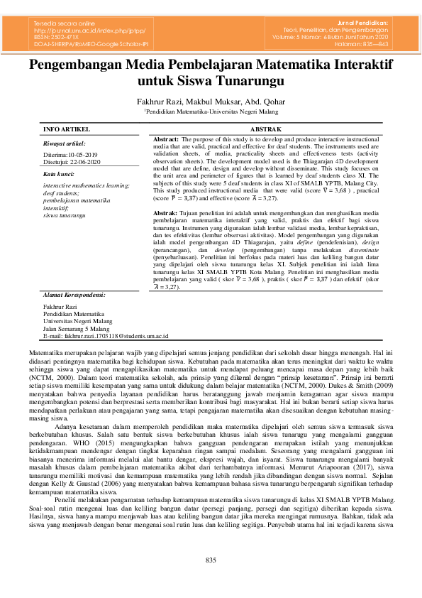 (PDF) Pengembangan Media Pembelajaran Matematika Interaktif untuk Siswa ... (PDF) Pengembangan Media Pembelajaran Matematika Interaktif untuk Siswa ...