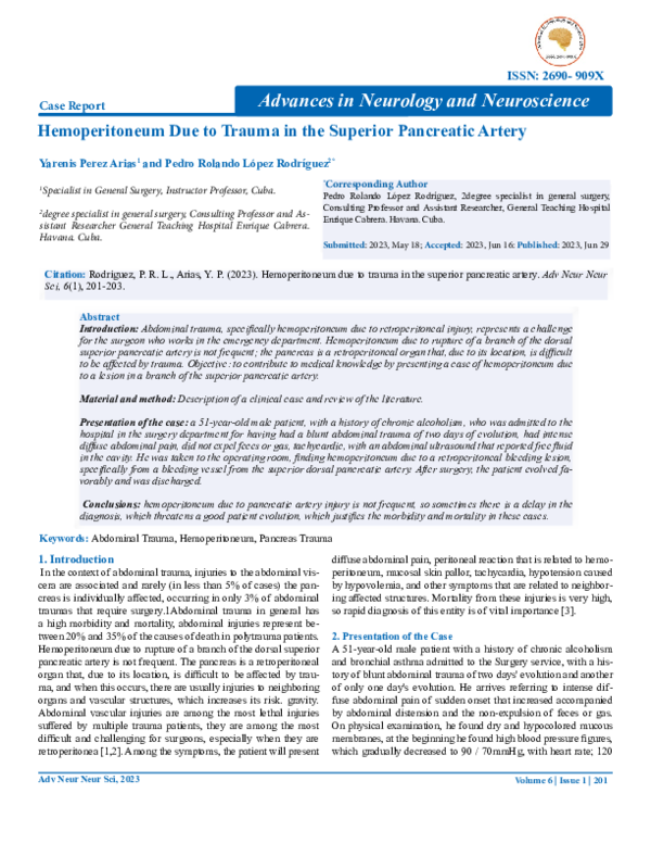 (PDF) Hemoperitoneum Due to Trauma in the Superior Pancreatic Artery