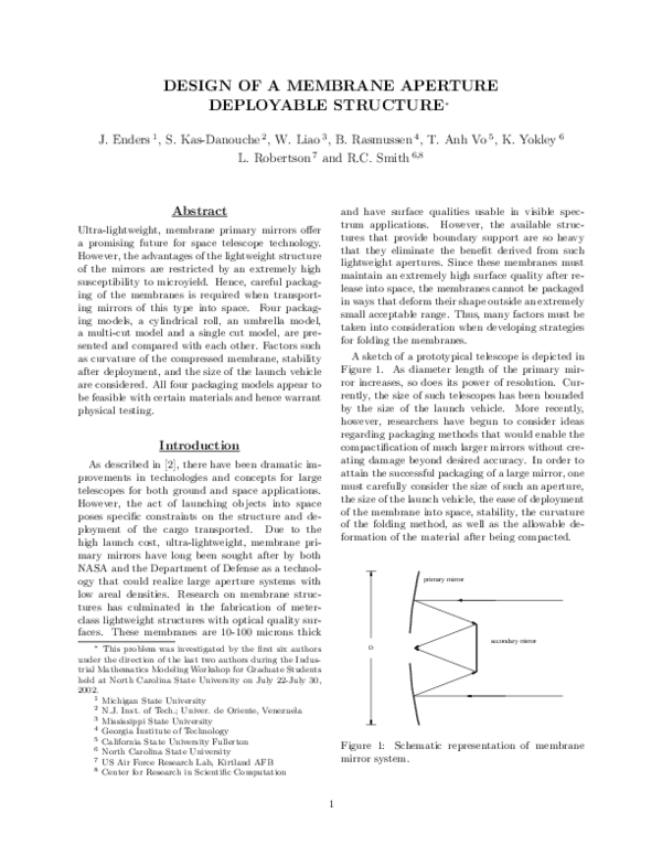 (PDF) Design of a Membrane Aperture Deployable Structure