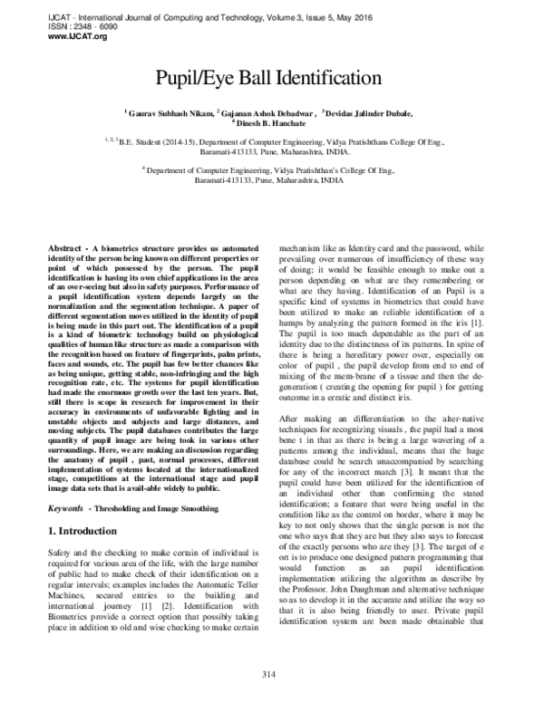 (PDF) Pupil/Eye Ball Identification