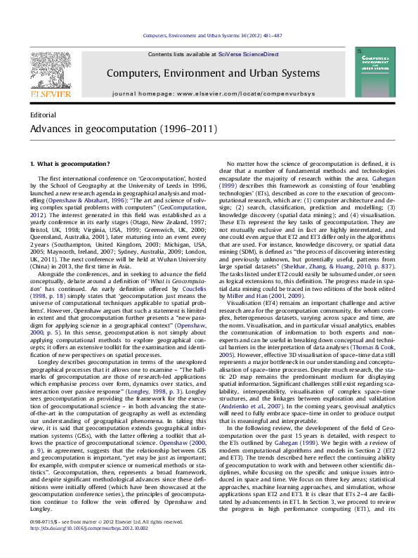 (PDF) Advances in Geocomputation