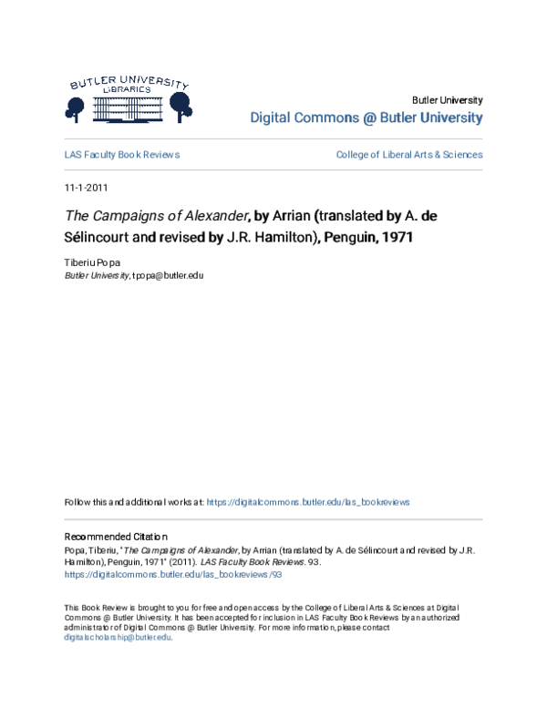 (PDF) The Campaigns of Alexander , by Arrian (translated by A. de ...