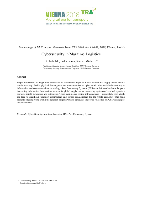 (PDF) Cybersecurity in Maritime Logistics