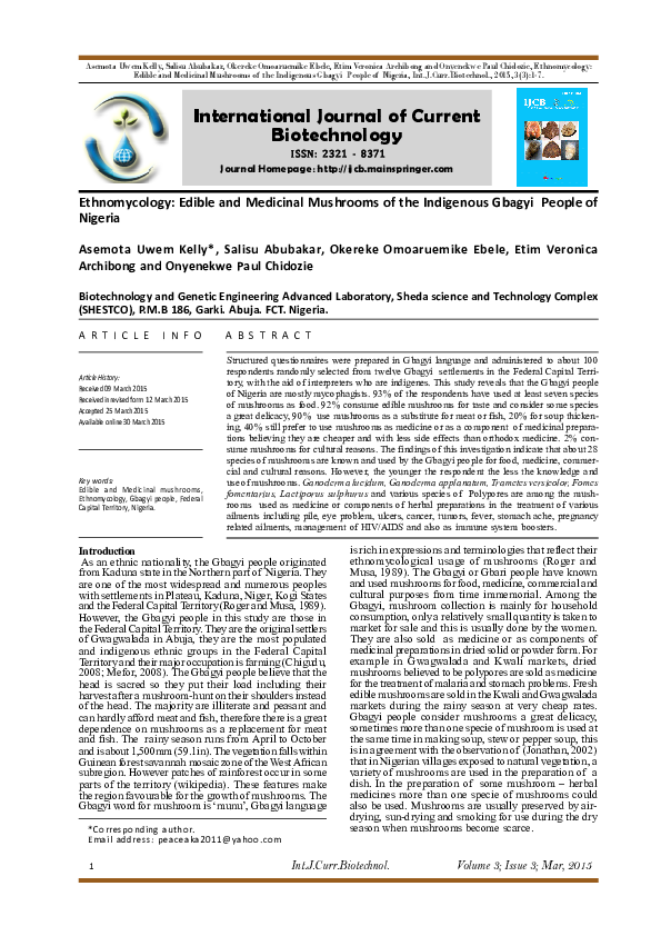(PDF) Ethnomycology: Edible and Medicinal Mushrooms of the Indigenous ...