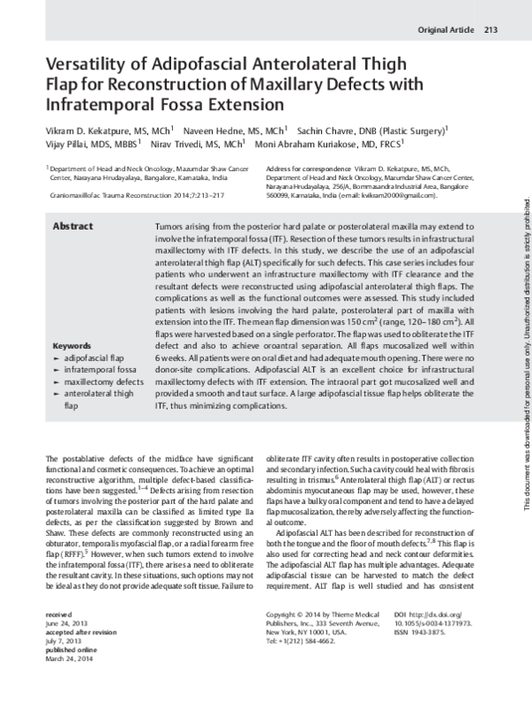 (PDF) Versatility of adipofascial anterolateral thigh flap for ...
