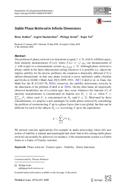 (PDF) Stable Phase Retrieval in Infinite Dimensions