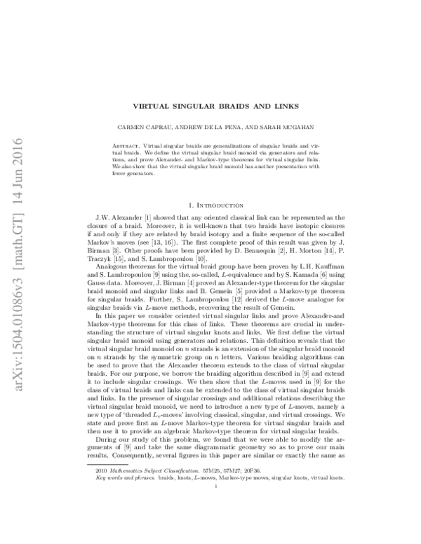 (PDF) Virtual singular braids and links