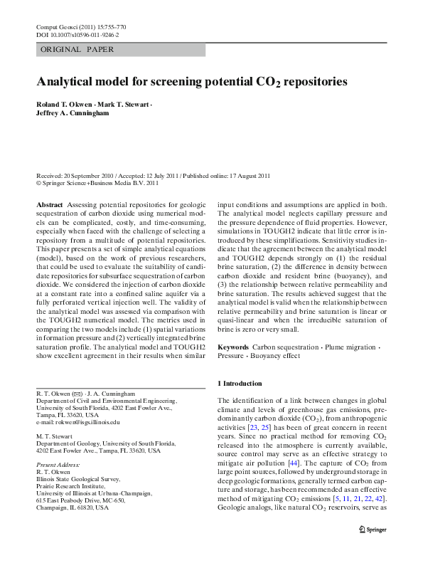 (PDF) Analytical model for screening potential CO2 repositories ...