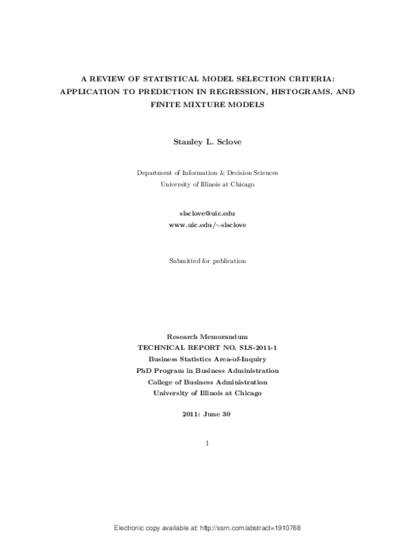 Pdf A Review Of Statistical Model Selection Criteria Application To Prediction In Regression