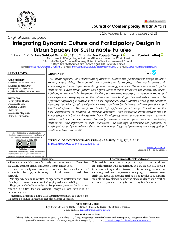 (PDF) Integrating Dynamic Culture and Participatory Design in Urban Spaces for Sustainable Futures
