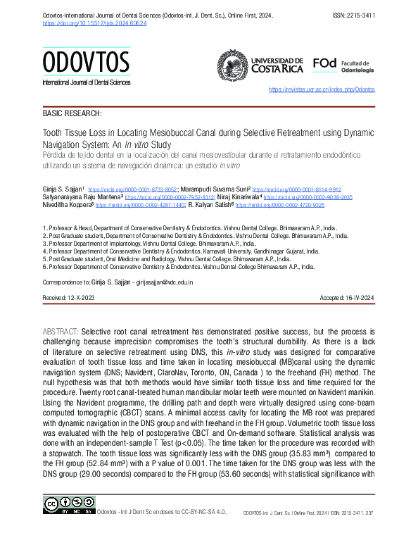 (PDF) Tooth Tissue Loss in Locating Mesiobuccal Canal during Selective Retreatment using Dynamic ...