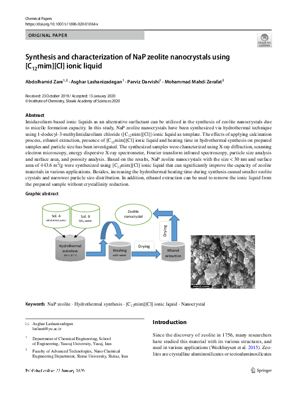 (PDF) Synthesis and characterization of NaP zeolite nanocrystals using [C12mim][Cl] ionic liquid ...