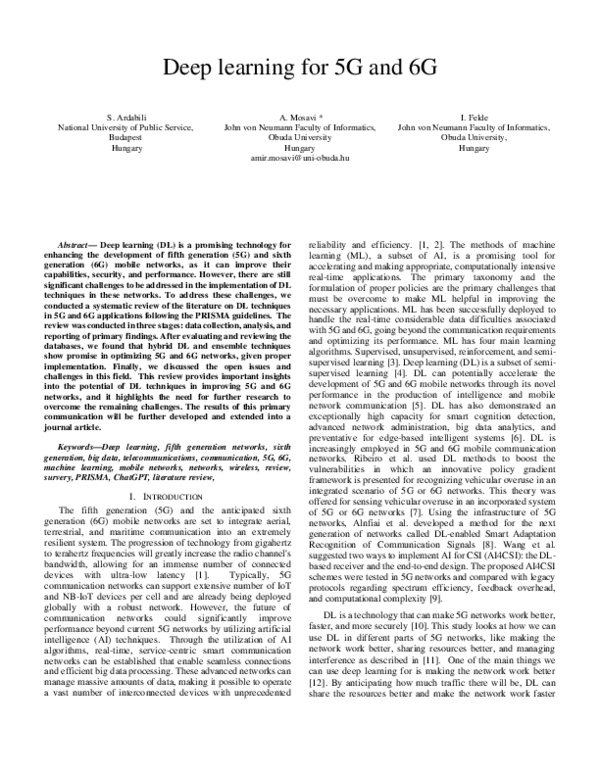 (PDF) Deep learning for 5G and 6G