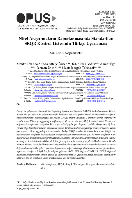 (PDF) Nitel Araştırmaların Raporlanmasında Standartlar: SRQR Kontrol ...