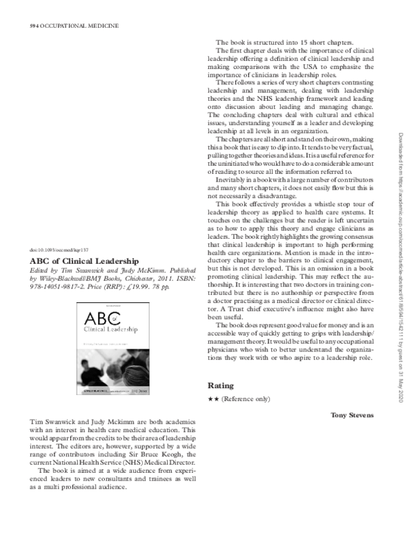 (PDF) The ABC of Clinical leadership