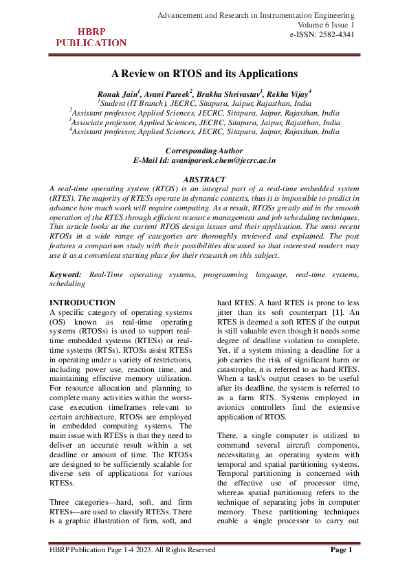 (PDF) A Review on RTOS and its Applications