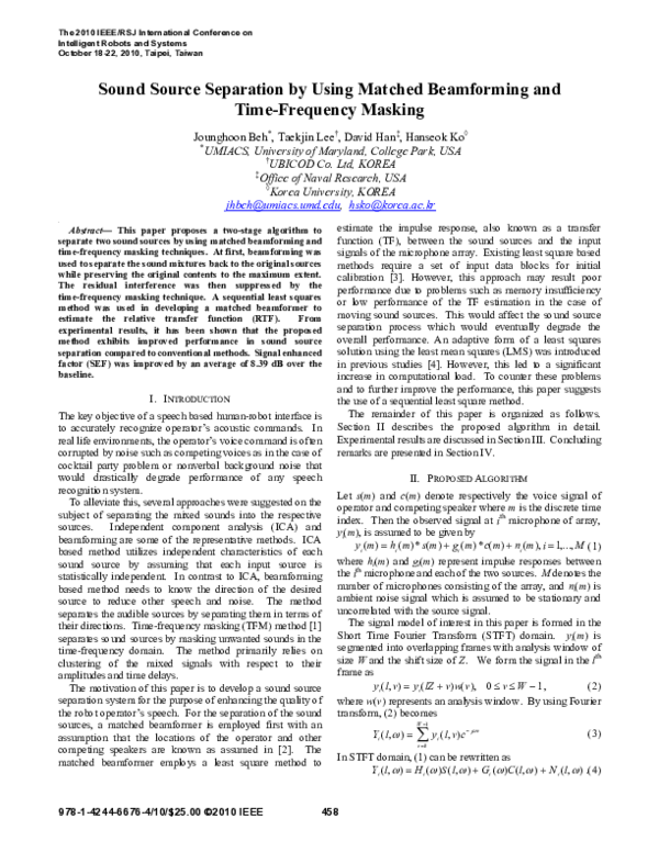 (PDF) Sound source separation by using matched beamforming and time-frequency masking