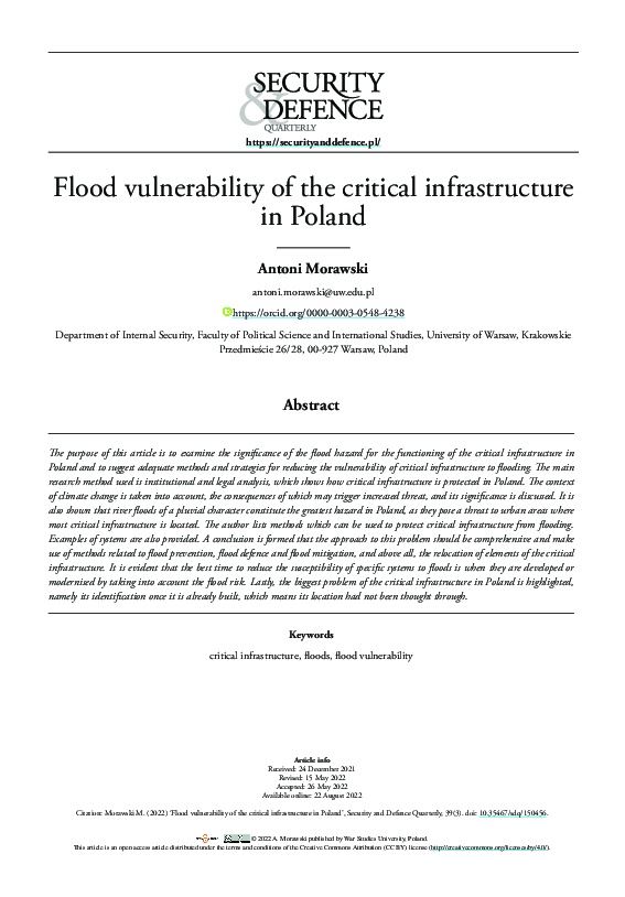 (PDF) Flood vulnerability of the critical infrastructure in Poland | Antoni Morawski - Academia.edu