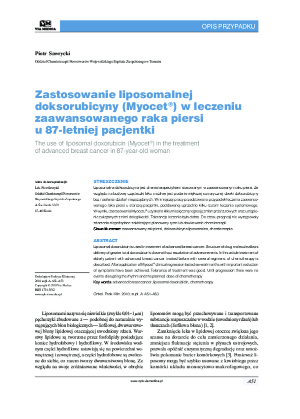 (PDF) The use of liposomal doxorubicin (Myocet ® ) in the treatment of ...